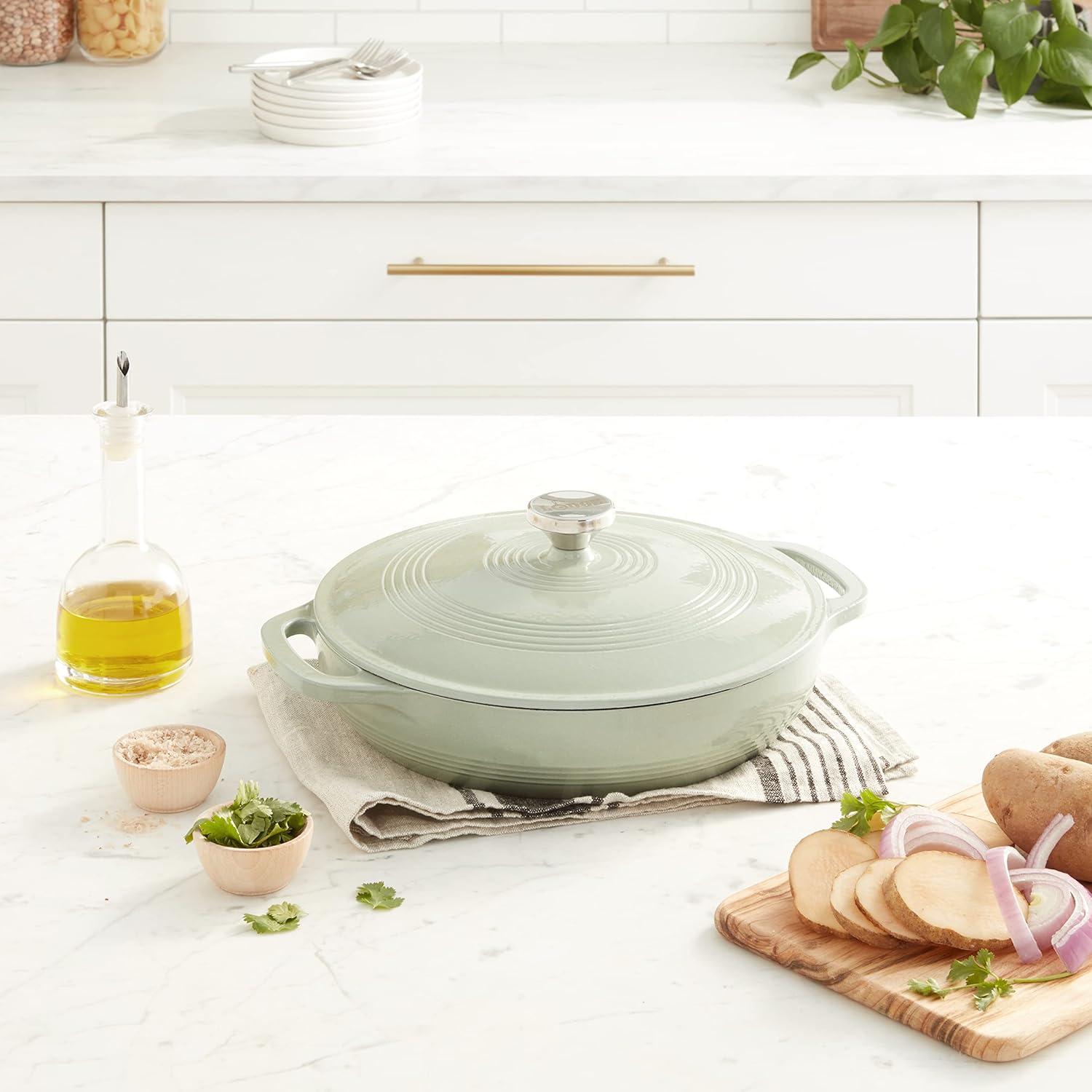 Lodge 3.6 Quart Enameled Cast Iron Covered Casserole with Lid – Dual ...