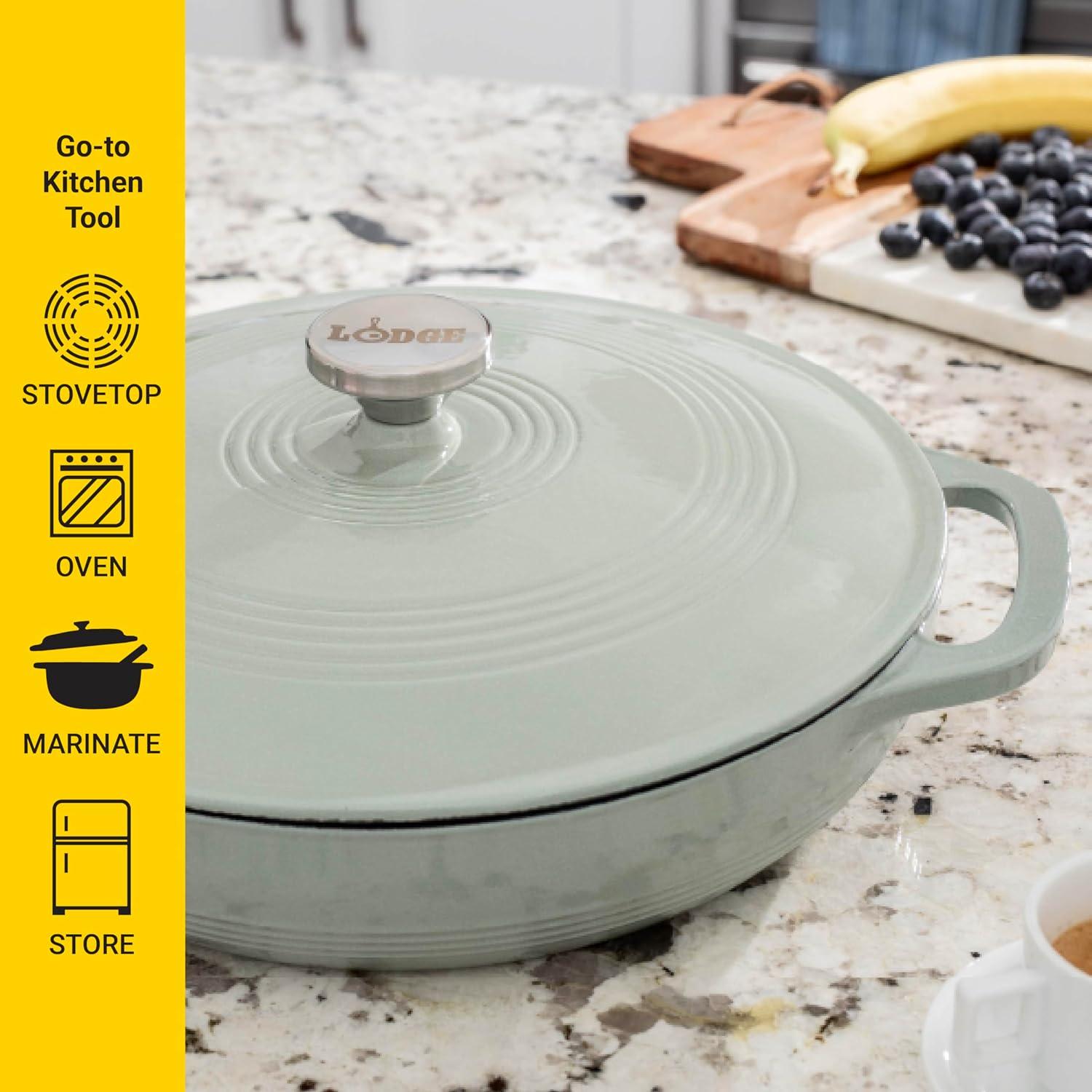 Lodge 3.6 Quart Enameled Cast Iron Covered Casserole with Lid – Dual ...